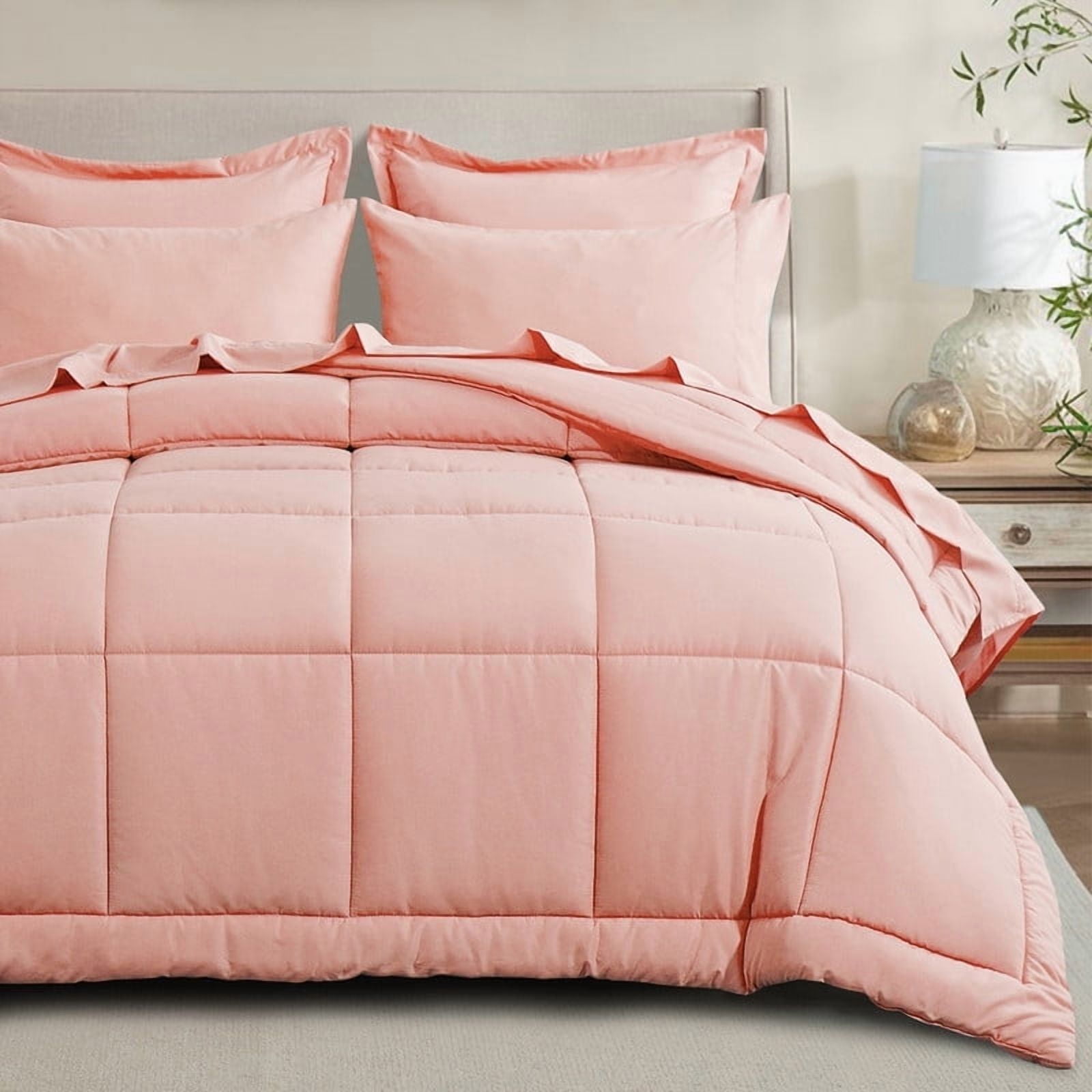 RUIKASI 5 Pieces Pink Twin Bed Comforter Set with Sheets - Bed in a Bag ...