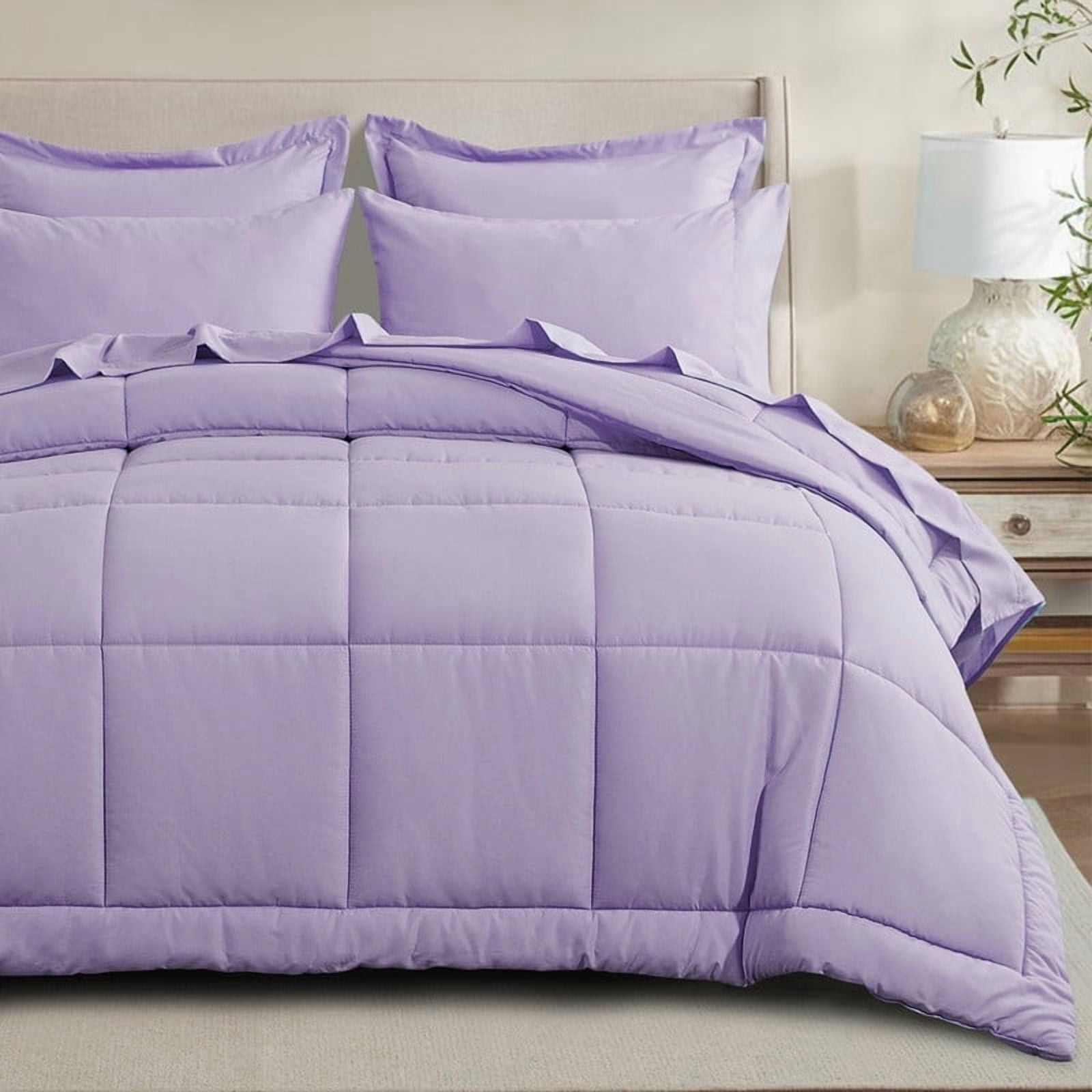 RUIKASI 7 Pieces Lavender King Bed Comforter Set with Sheets - Bed in a ...