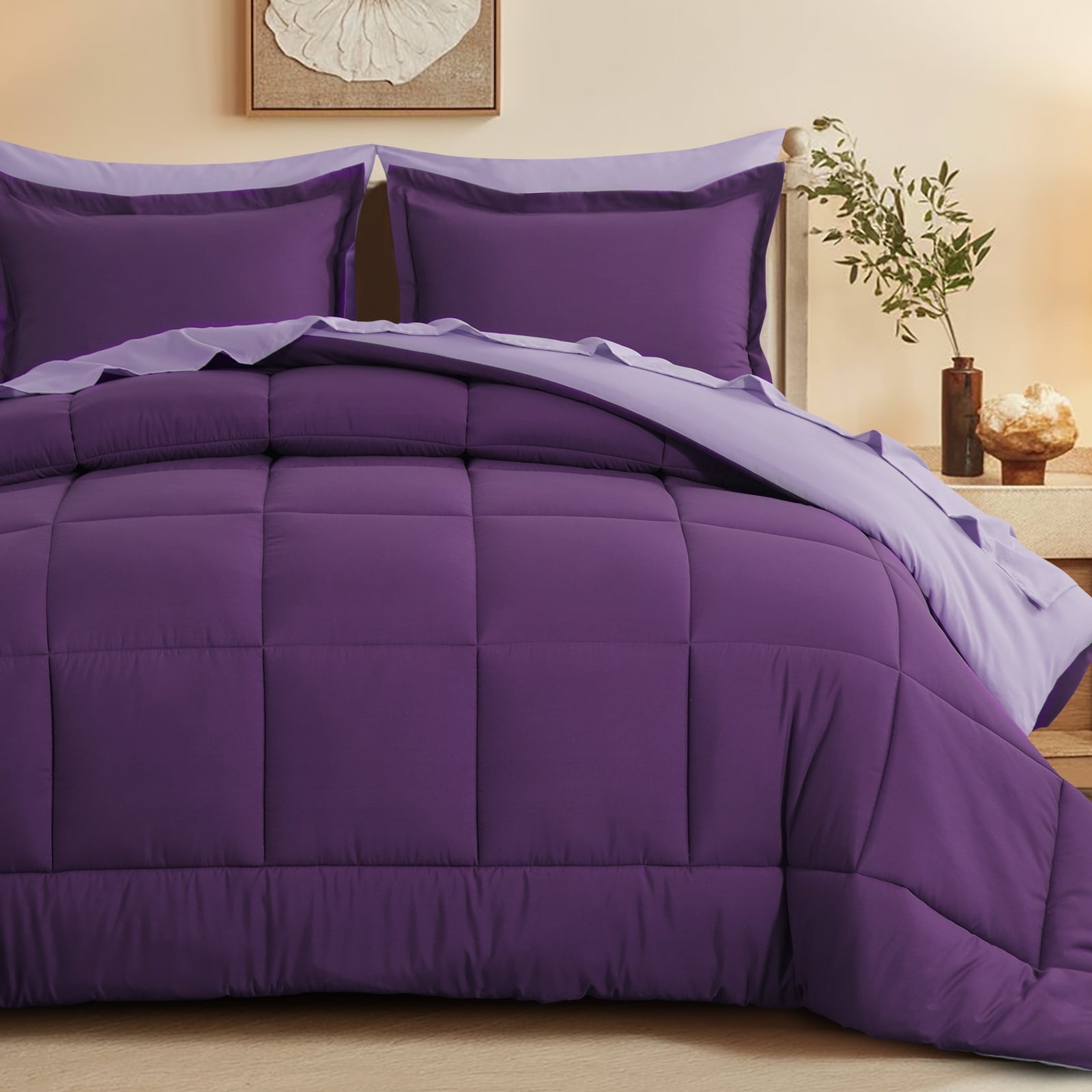 RUIKASI 7 Pieces Lavender/Purple Full Bed Comforter Set with Sheets ...