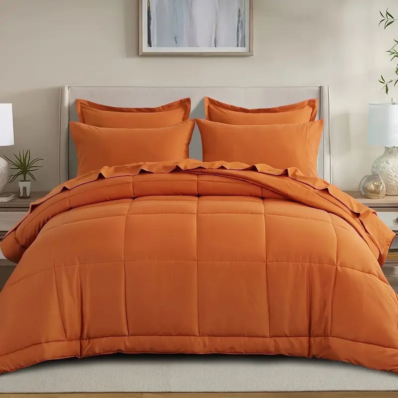 RUIKASI 7 Pieces Orange King Bed Comforter Set with Sheets - Bed in a ...