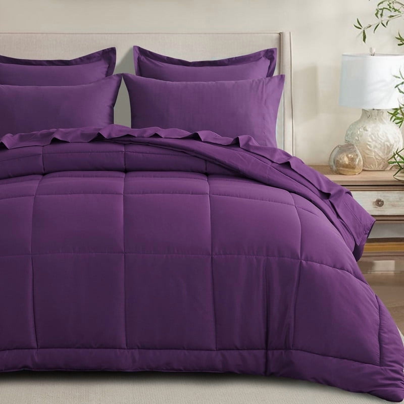 RUIKASI 7 Pieces Purple Queen Bed Comforter Set with Sheets - Bed in a ...