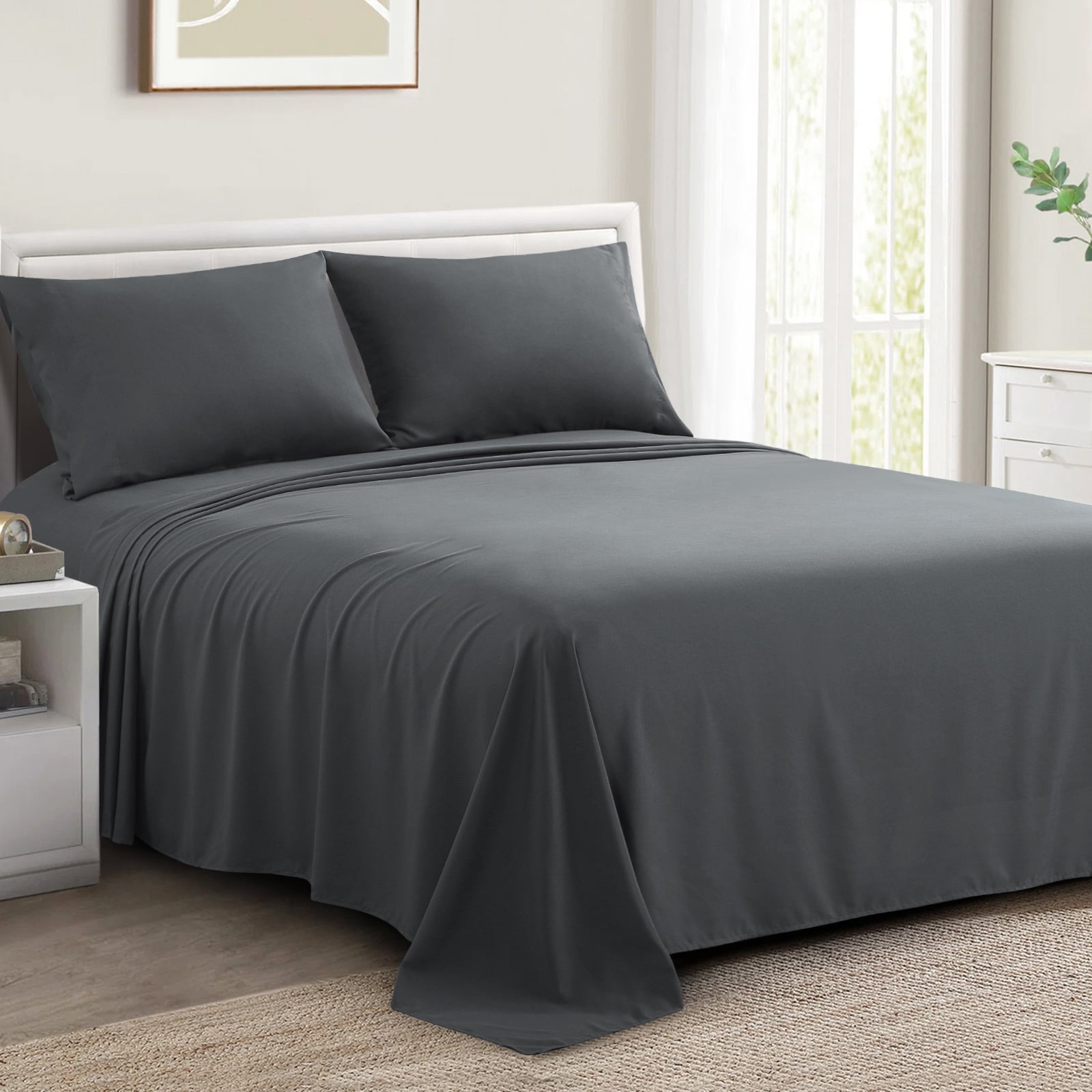 RUIKASI Gray King Sheet Set, Soft Microfiber, Deep Pocket Fitted Sheet ...