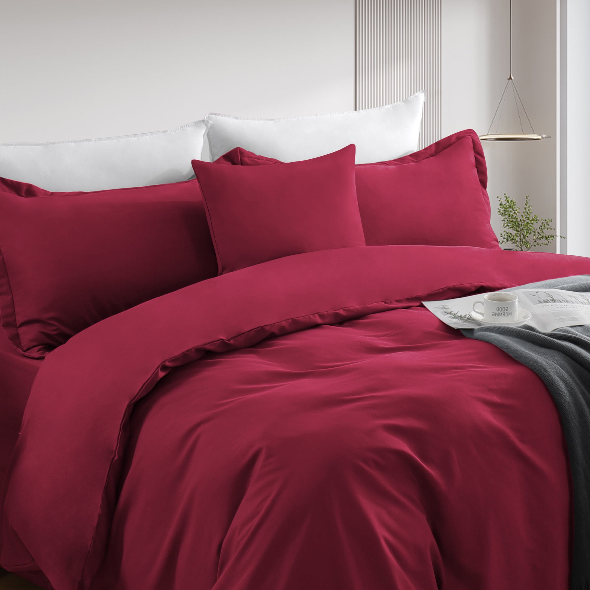 RUIKASI Red Queen Size Duvet Cover Set - 3 Pieces Soft Microfiber ...