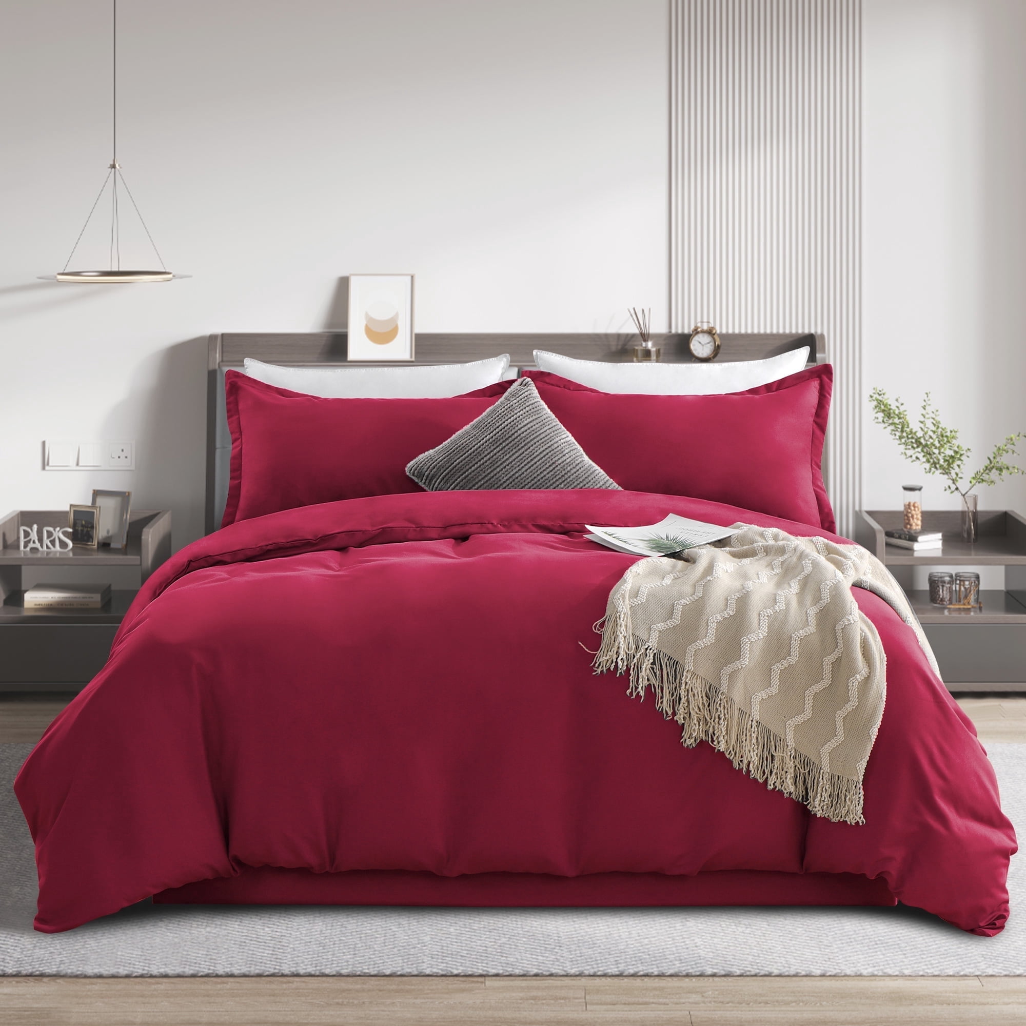 RUIKASI Twin Size Comforter Bed Set - Red Duvet Cover with Zipper ...