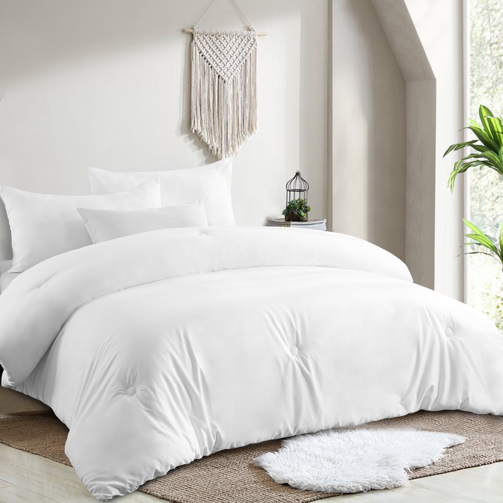 RUIKASI White King Comforter Set - Soft and Fluffy Bedding 3 Pieces Set, Microfiber White ...