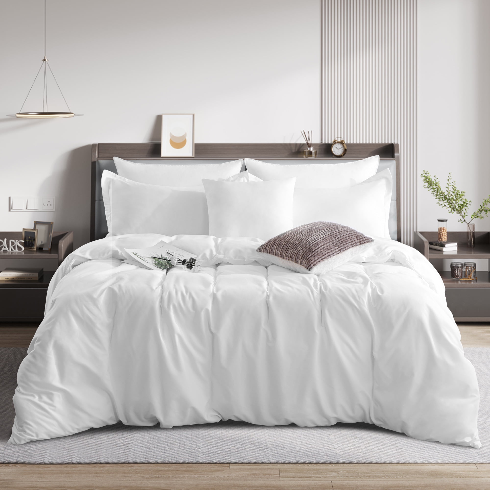 RUIKASI White Queen Duvet Cover Set 90x90 Inches with Zipper Closure ...