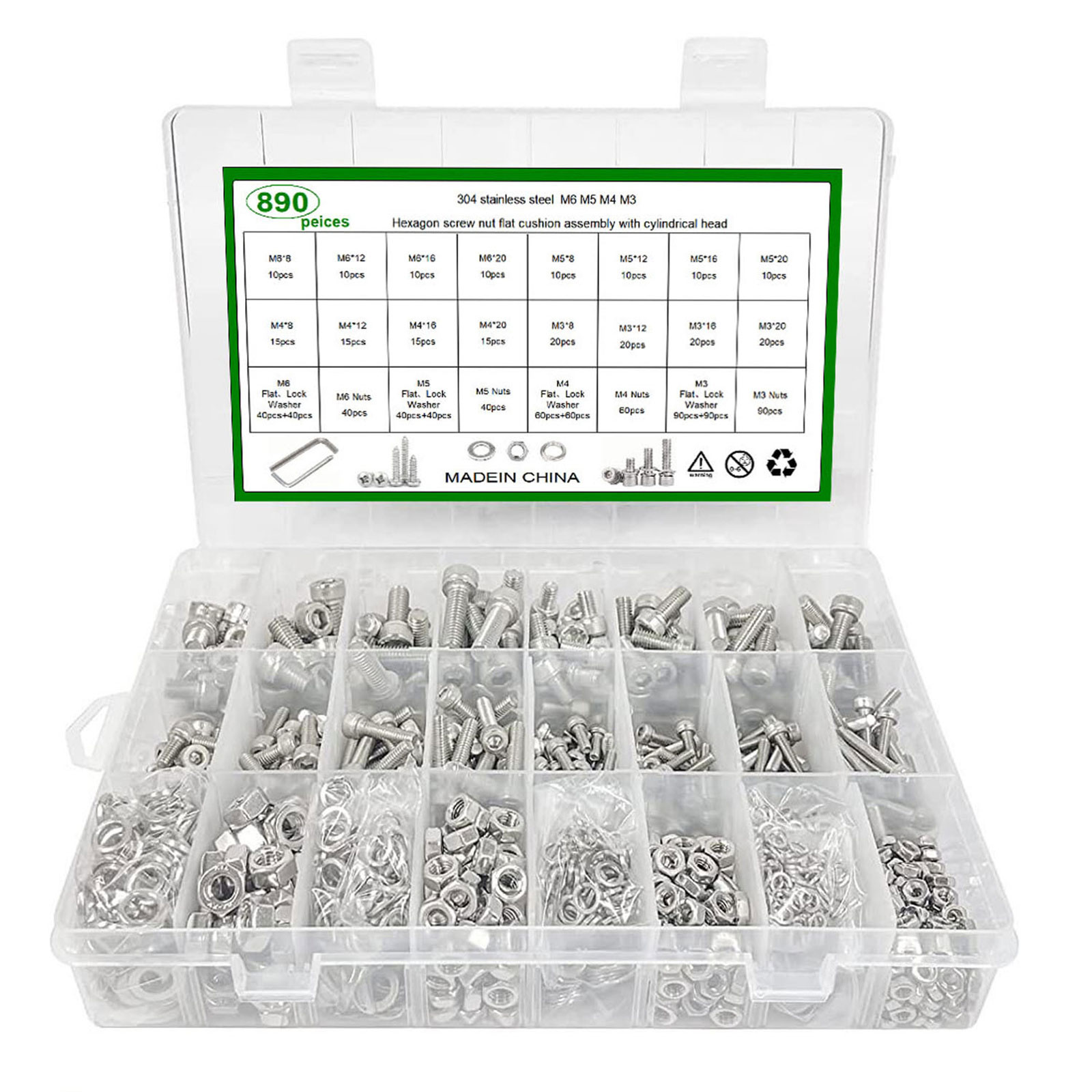 RUISINERY 890pieces Metric Screw Assortment Set M2M3M4 Stainless Steel ...