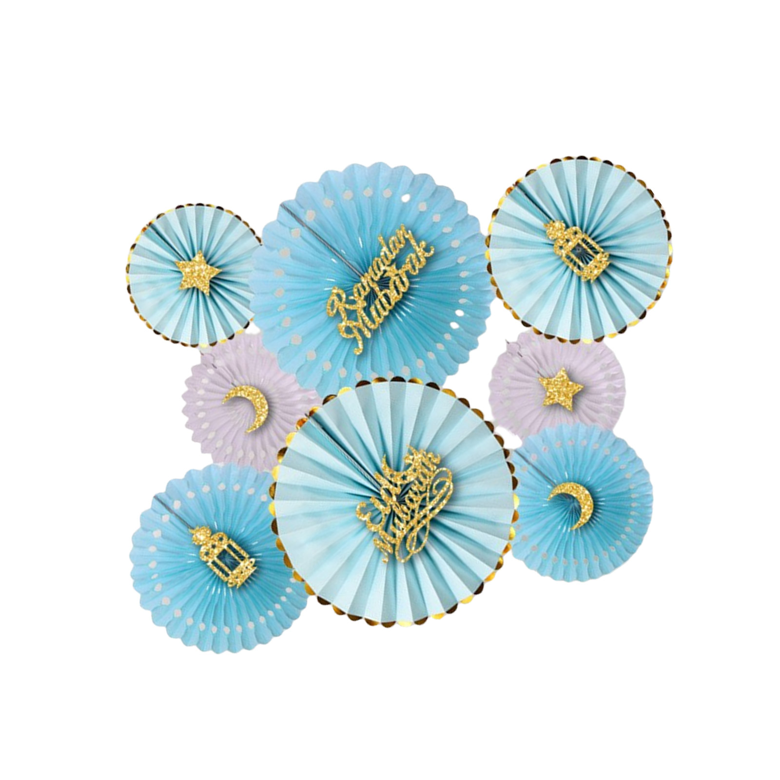 RUISINERY 8pieces Ramadans Paper Fan Set Elegant Folding Fan for Eid ...