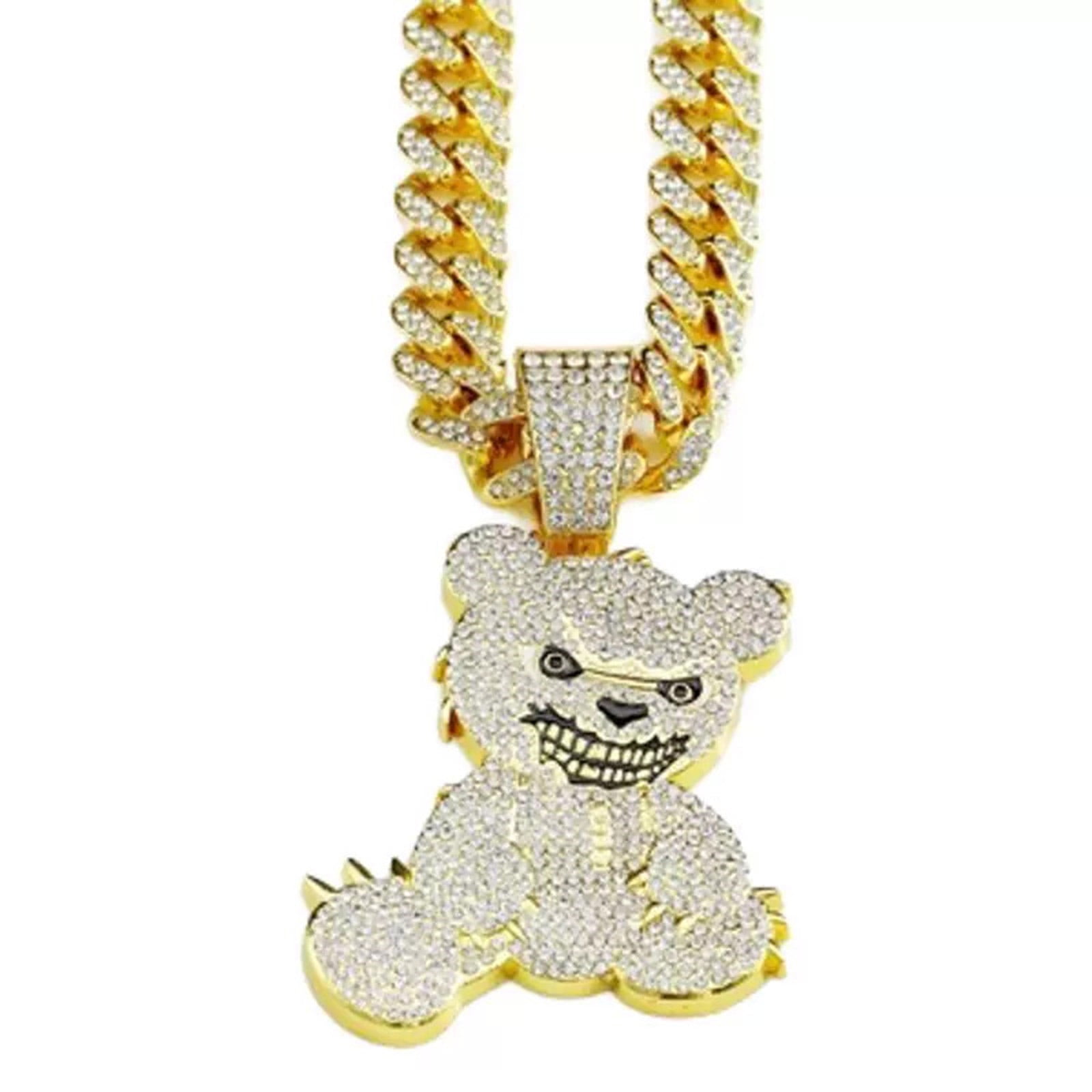 RUISINERY Cool Bear Pendant Necklace for Men Cuban Link Chain Gold ...