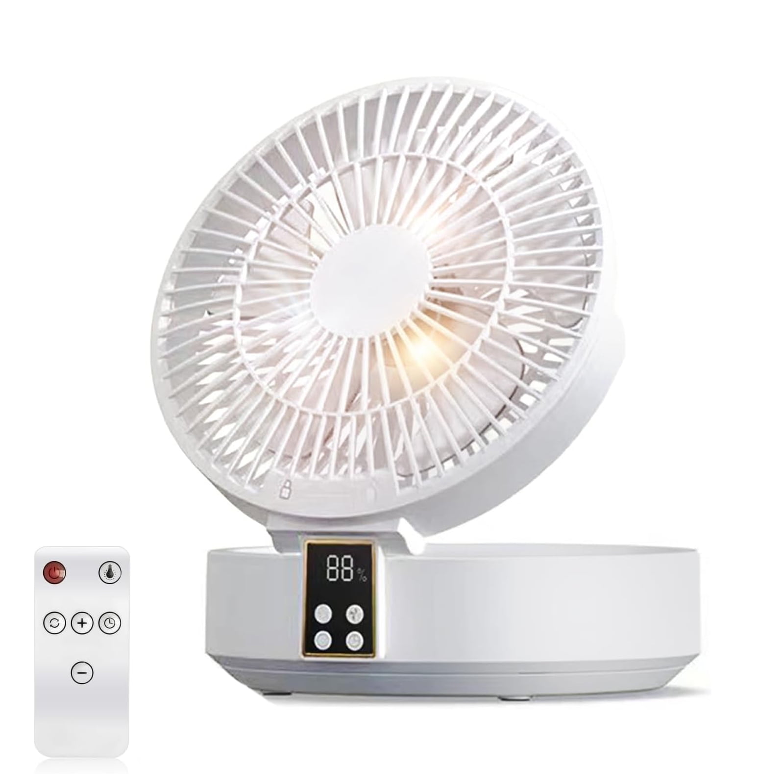 RUISINERY Desktop Fan with Remote Portable Rechargeable LED Light Air ...