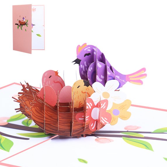 RUISINERY Eleagnt Bird Nest with Birds 3D Foldable Greeting Card for ...