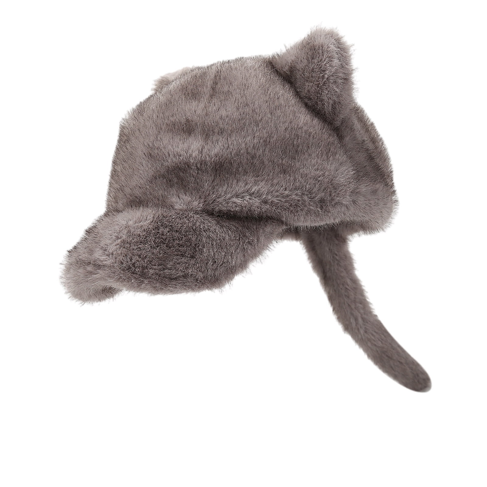 RUISINERY Furry Baseball Hat with Plush Tail Winter Warm Hat Furry Cats ...