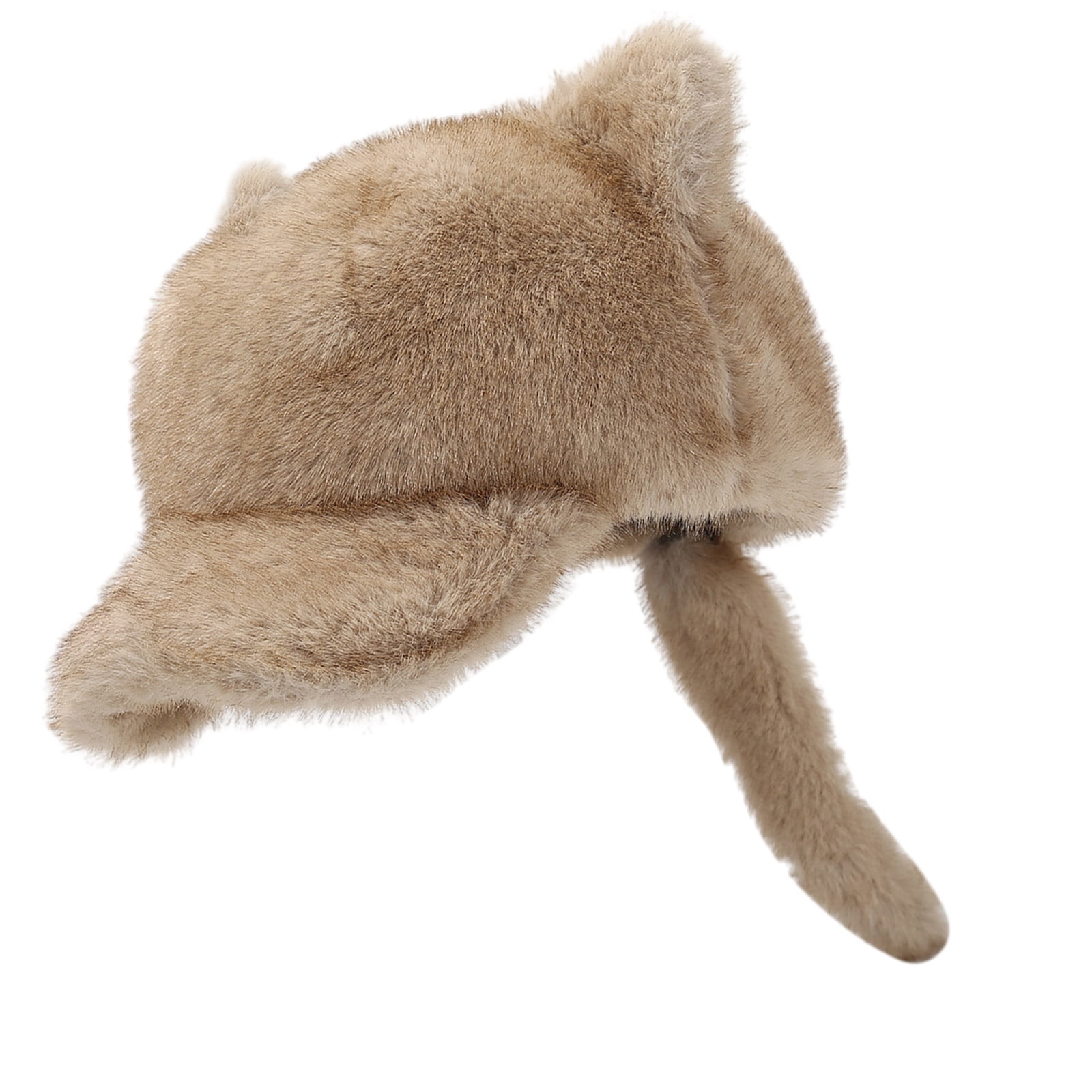 RUISINERY Furry Baseball Hat with Plush Tail Winter Warm Hat Furry Cats ...