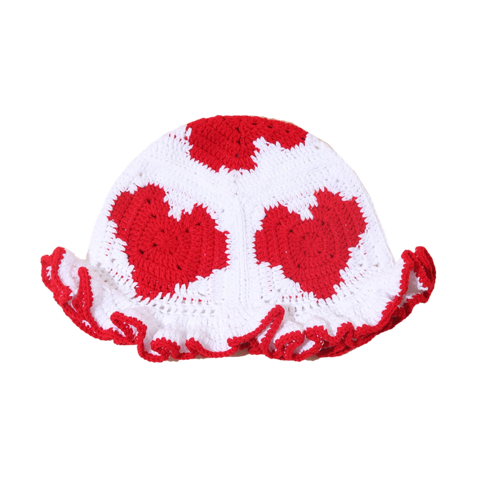 RUISINERY Handmade Bucket Hat Handwoven Heart Patches Crocheted Hat for ...