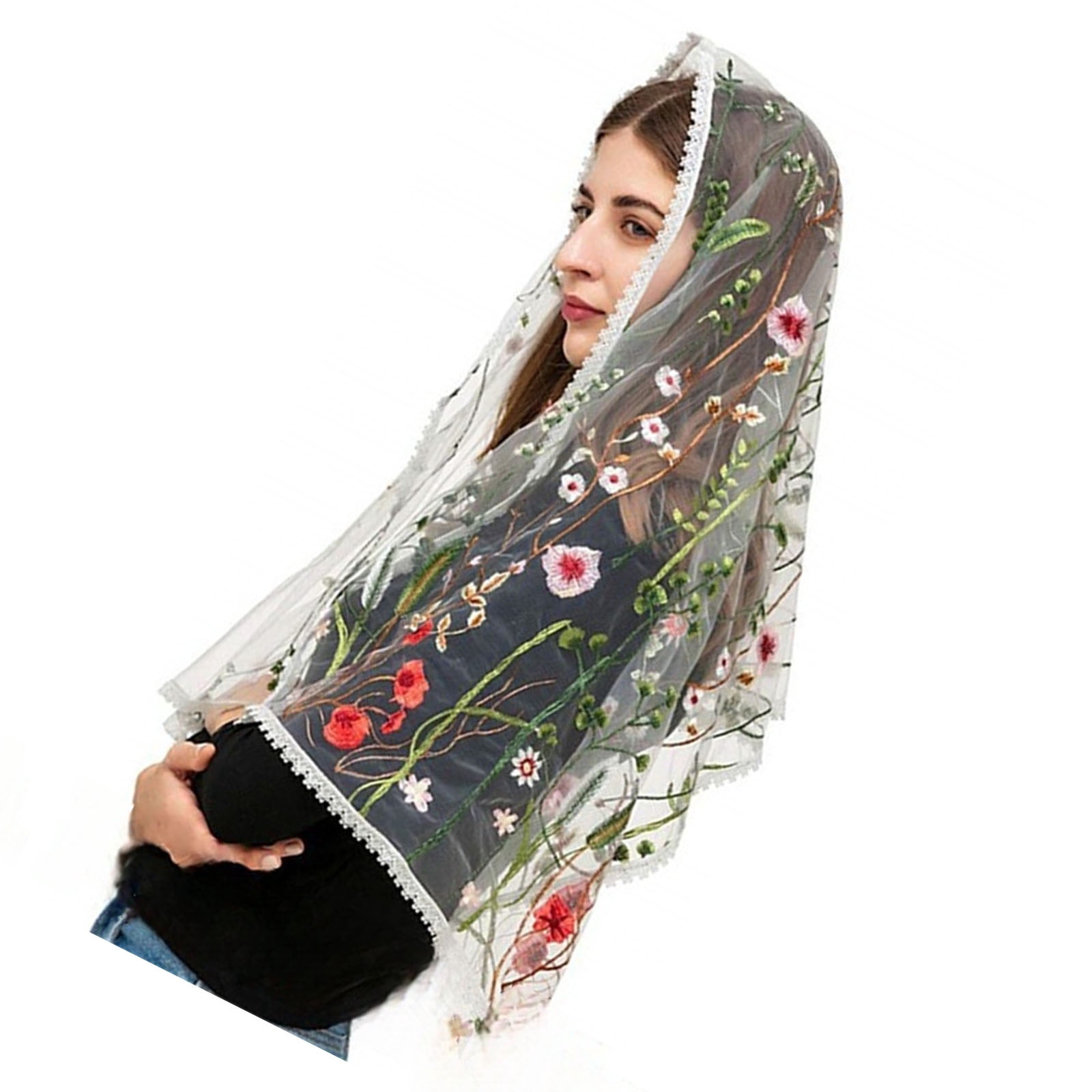 RUISINERY Lace Embroidery Flower Veil Bridal Wedding Shawl Elegant ...