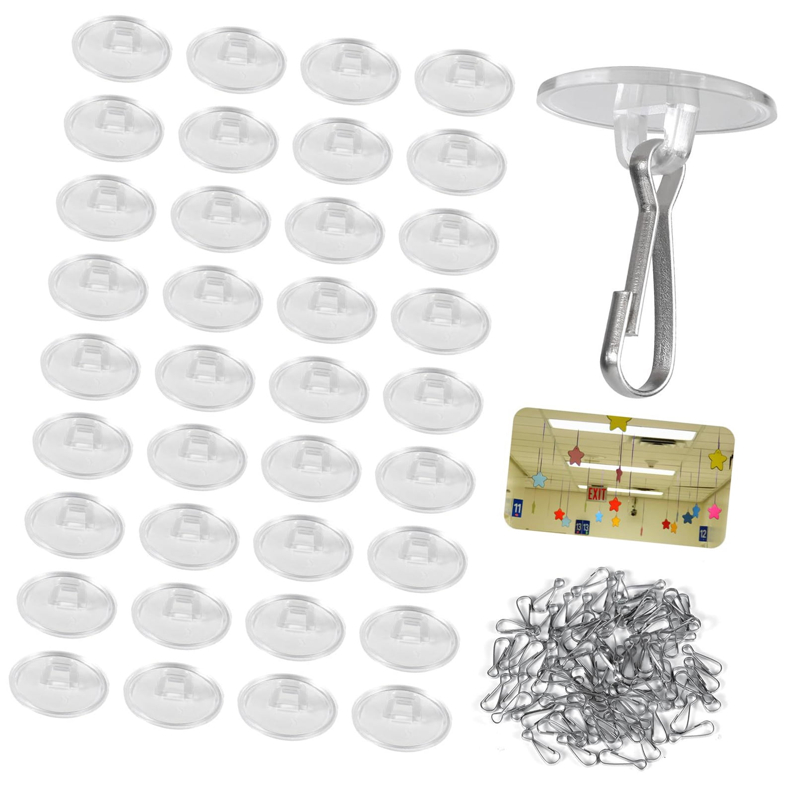 RUISINERY Pack of 50 Practical Clear Adhesive Ceiling Hooks Damage ...