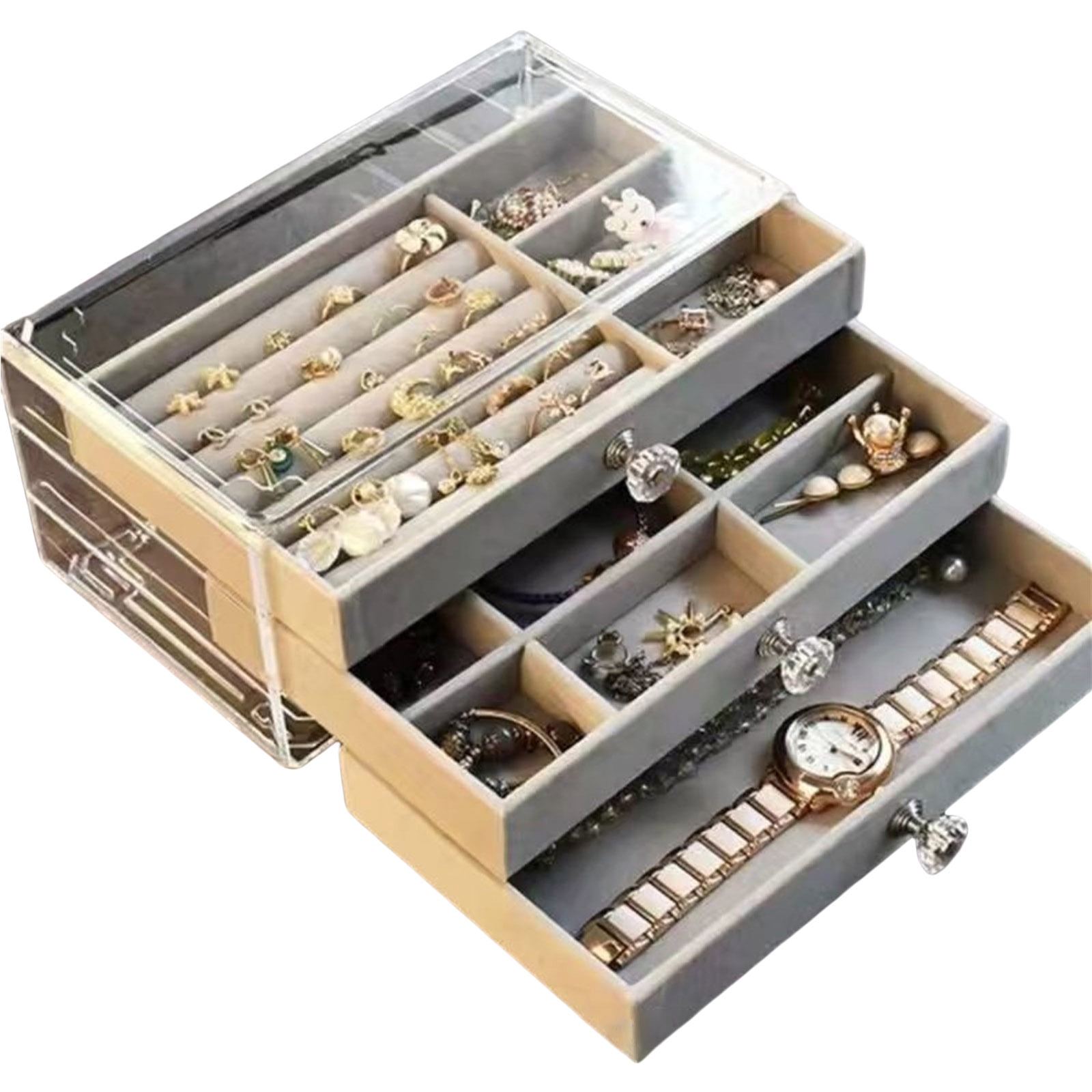 RUISINERY Velvets Jewelry Organiser 3 Drawers Stackable Display Case ...