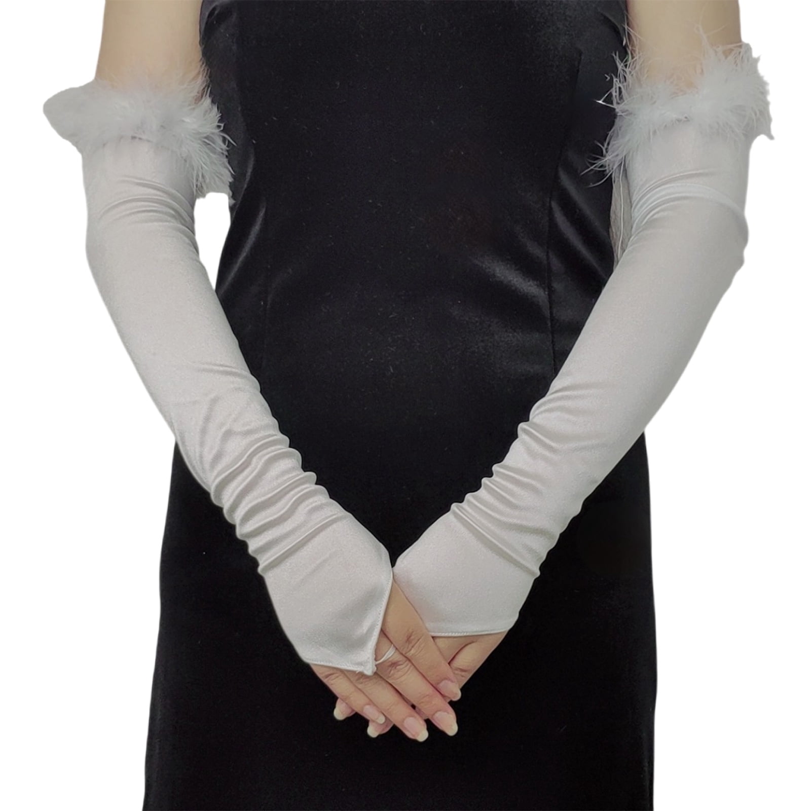 RUISINERY Wedding Gloves Proms White Gloves Feathered Long Gloves for ...
