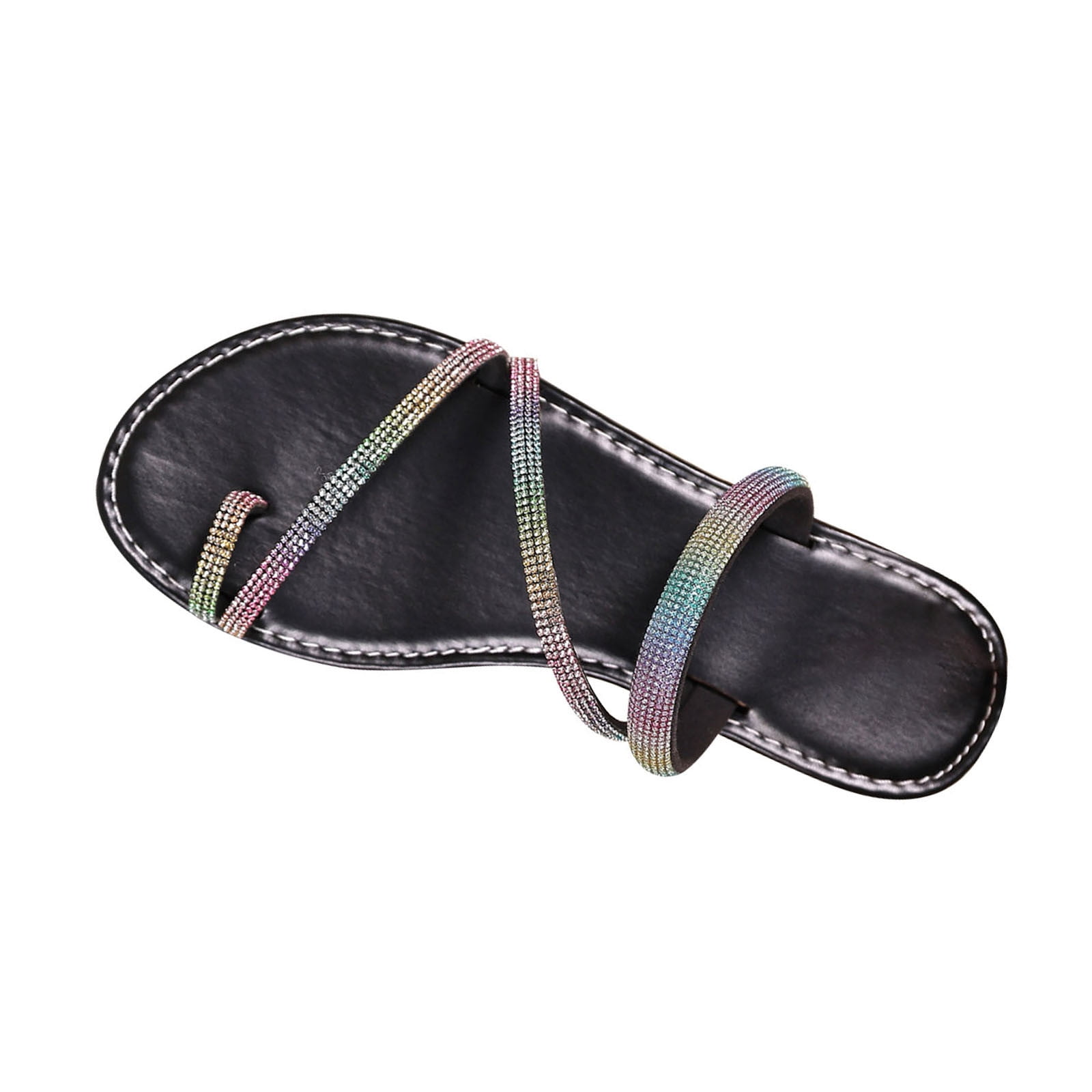 RUIYANQI Women's Colorful Rhinestone Toe - Thong Sandals,Strappy Summer ...