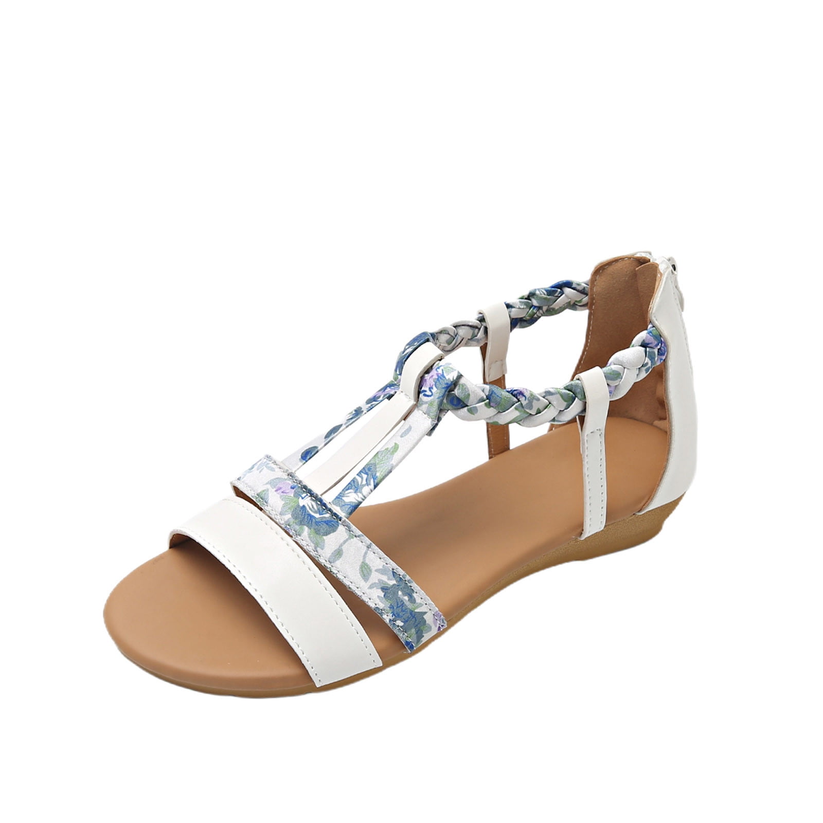 RUIYANQI Women's Everyday Flat Sandals,Floral - Printed & Braided ...