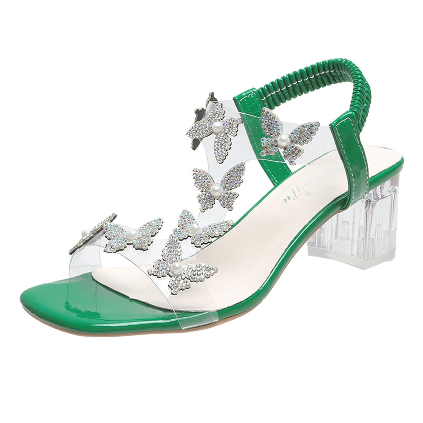 RUIYANQI Women's Rhinestone Butterfly Clear Sandals Transparent Block ...