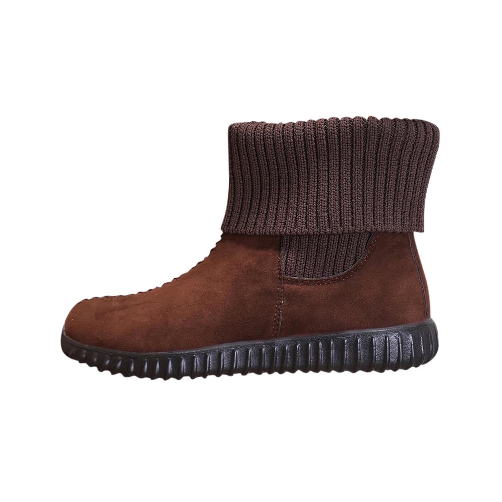 RUIYANQI Women's Suede Knit Cuff Ankle Boots - Cozy Winter Booties ...