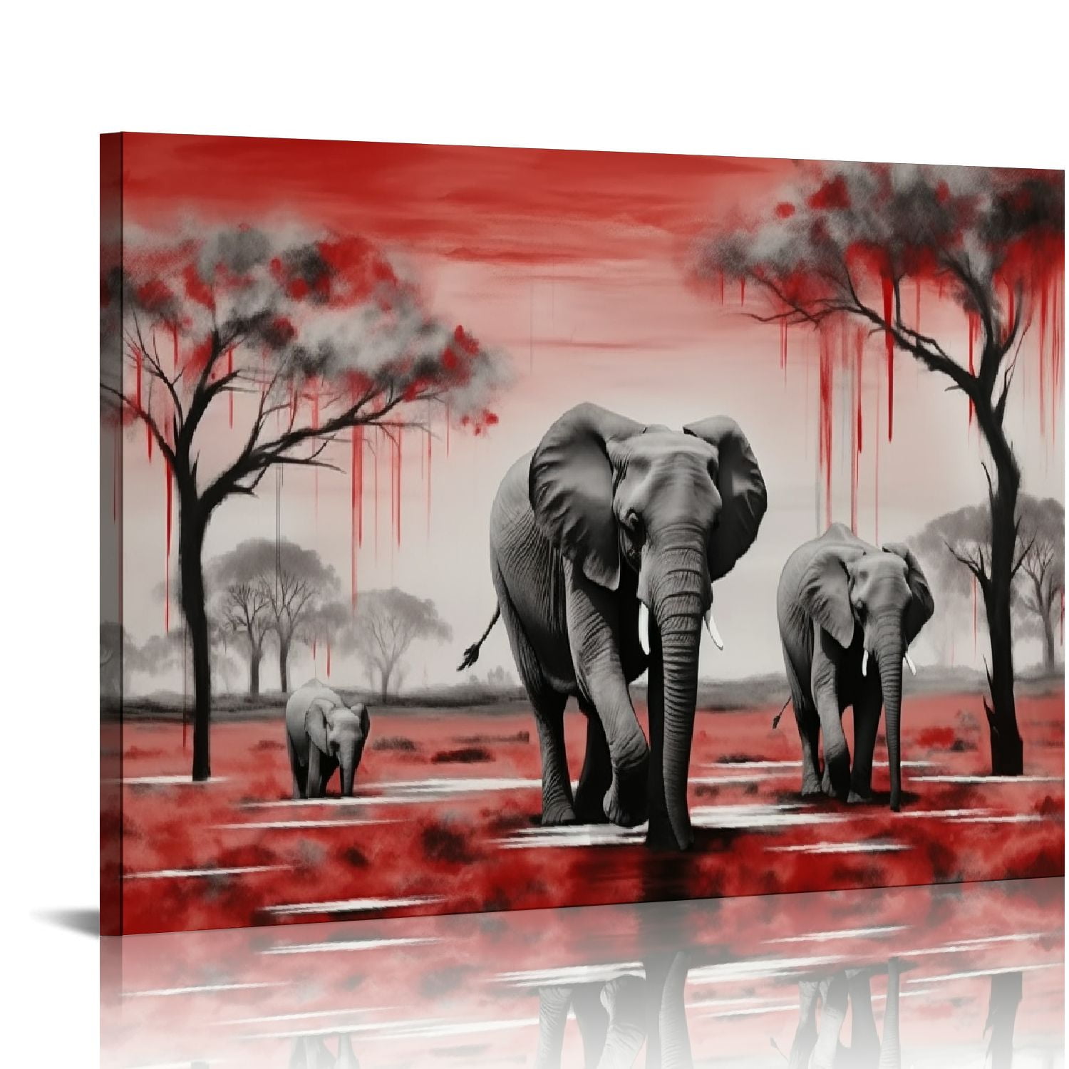 RUIYC Burgundy Red Wall Decor Large Elephant Canvas Wall Art African ...