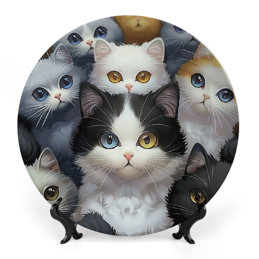 RUIYC Cats Bone China Decorative Plate for Home Office Wall Decor ...
