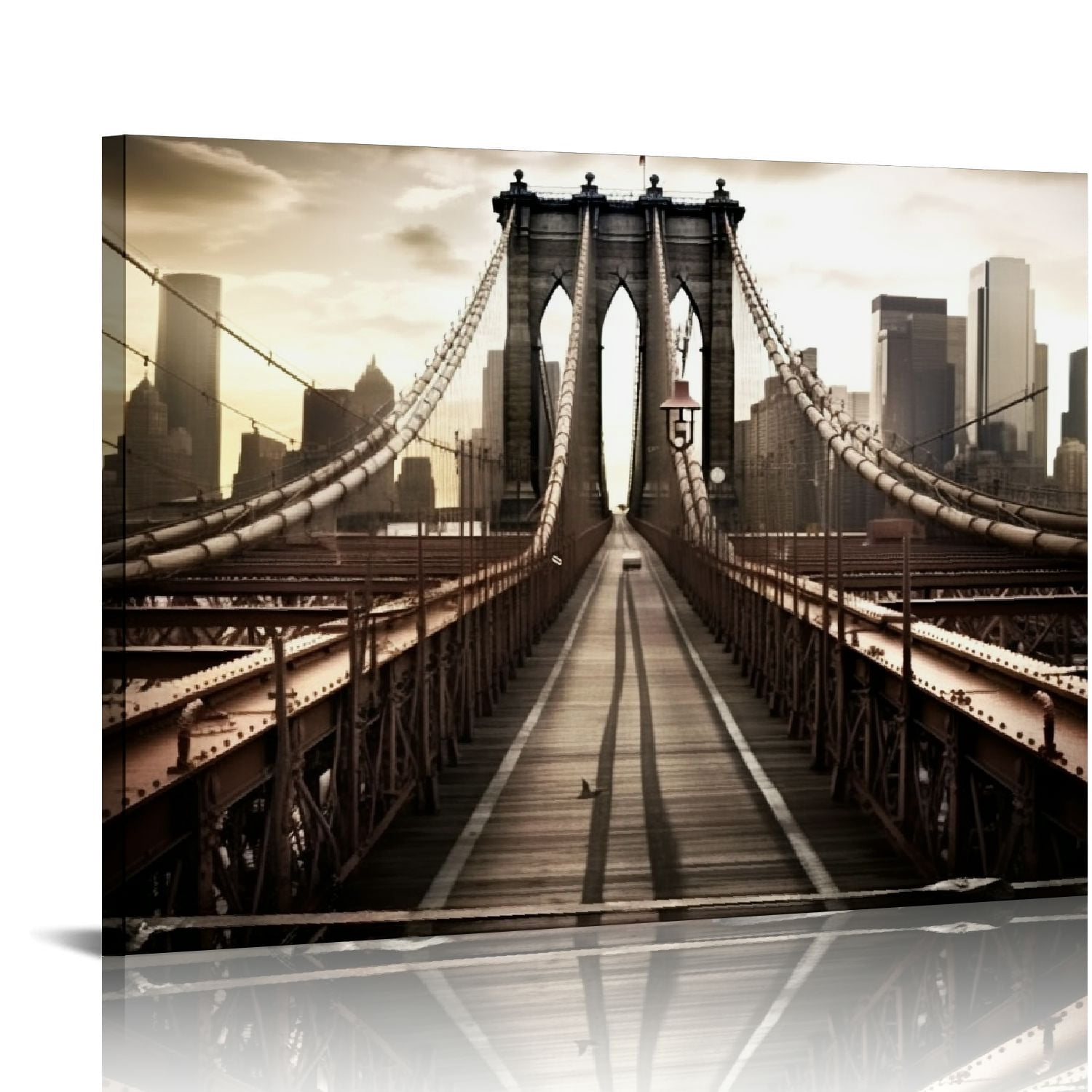 RUIYC City Landscape Canvas Wall Art: Prints Rust Brooklyn Bridge ...