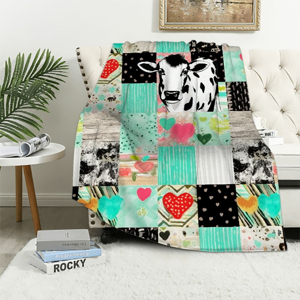 RUIYC Cow Blanket Cute Cow Print Stuff Sherpa Blanket Cow Print Decor ...