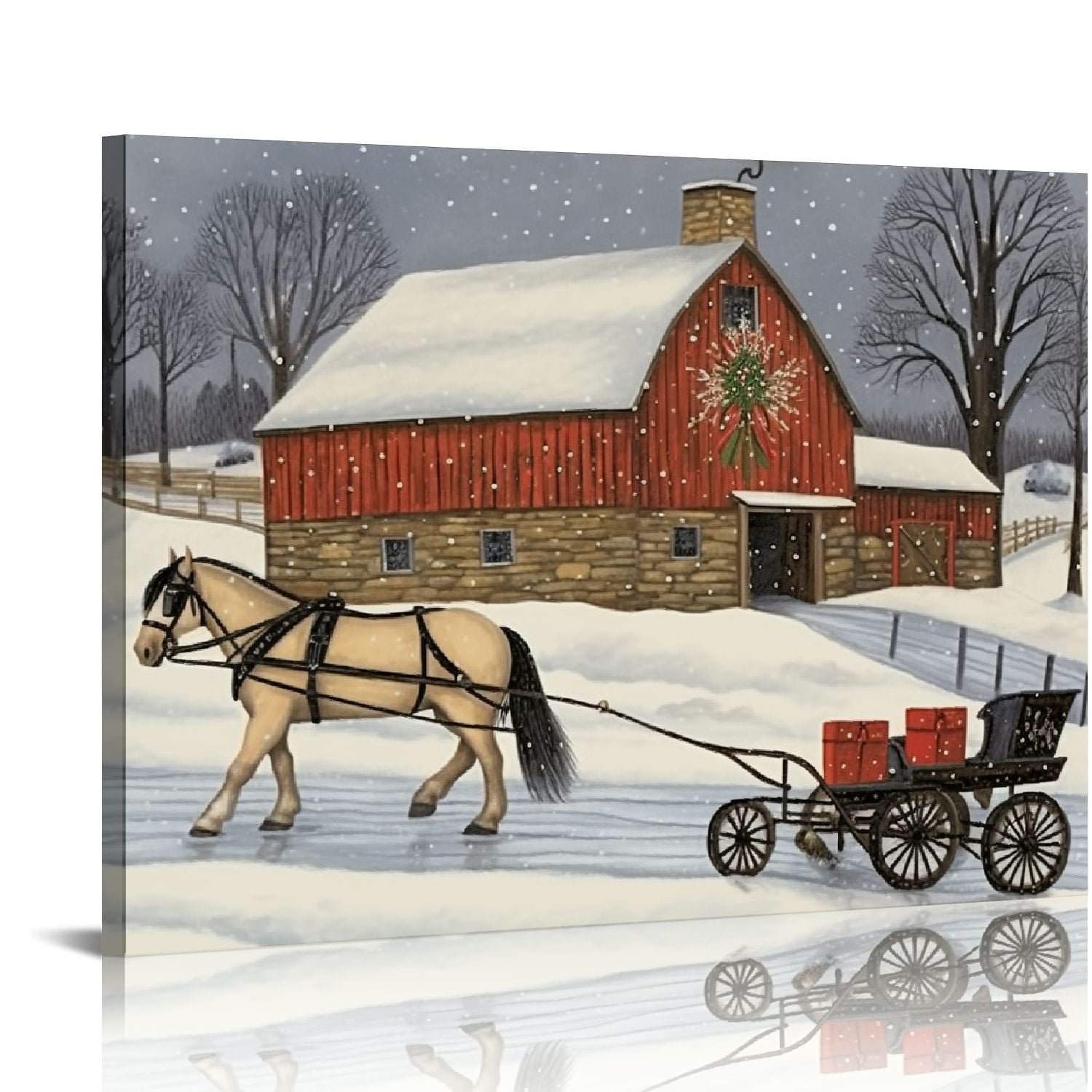 RUIYC Dashing Through The Snow by Billy Jacobs 16x12 Horse Drawn Sleigh ...