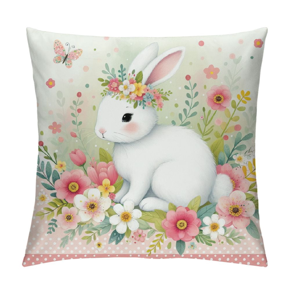 RUIYC Easter Pillow Covers, Floral Rabbits Bunny Eggs Cross Risen Polka ...
