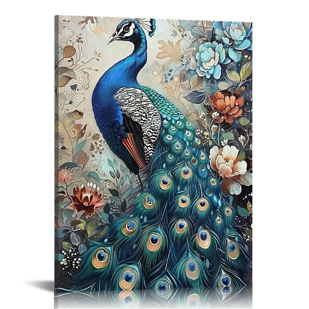 RUIYC Elegance Peacock Canvas Wall Art Animal Painting Print Vintage ...