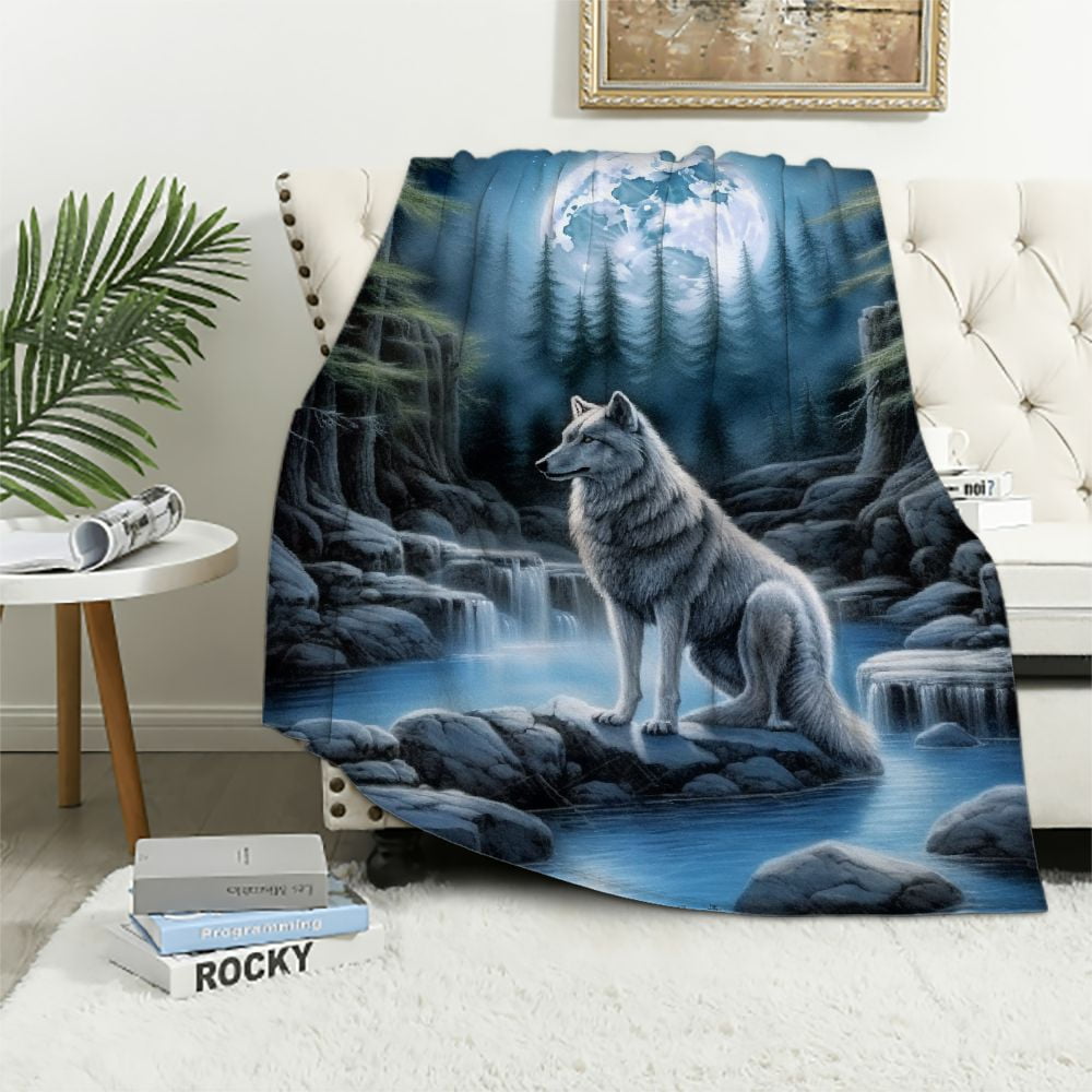 RUIYC Heavy Howling Wolf Pattern-Plush Thick 8 Soft Blanket for Couch ...