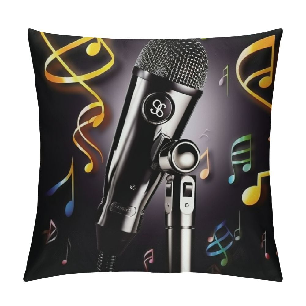 RUIYC Microphone with Music Notes Decorative Pillow Cover - Soft and ...