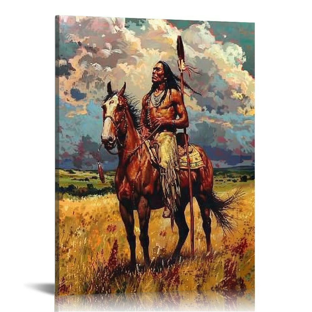 RUIYC Native American Indian Warrior Landscape Poster Canvas Pictures ...