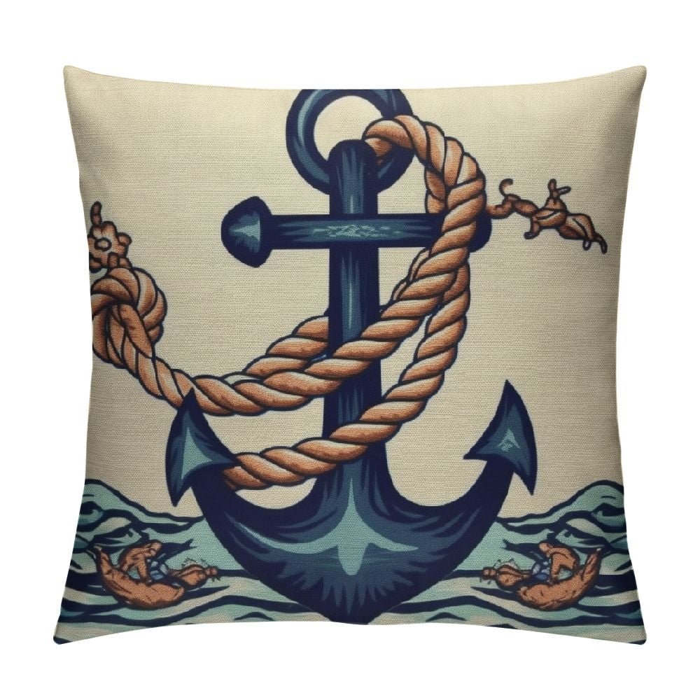 RUIYC Navy Anchor Throw Pillow Covers Nautical Beach Outdoor Throw ...