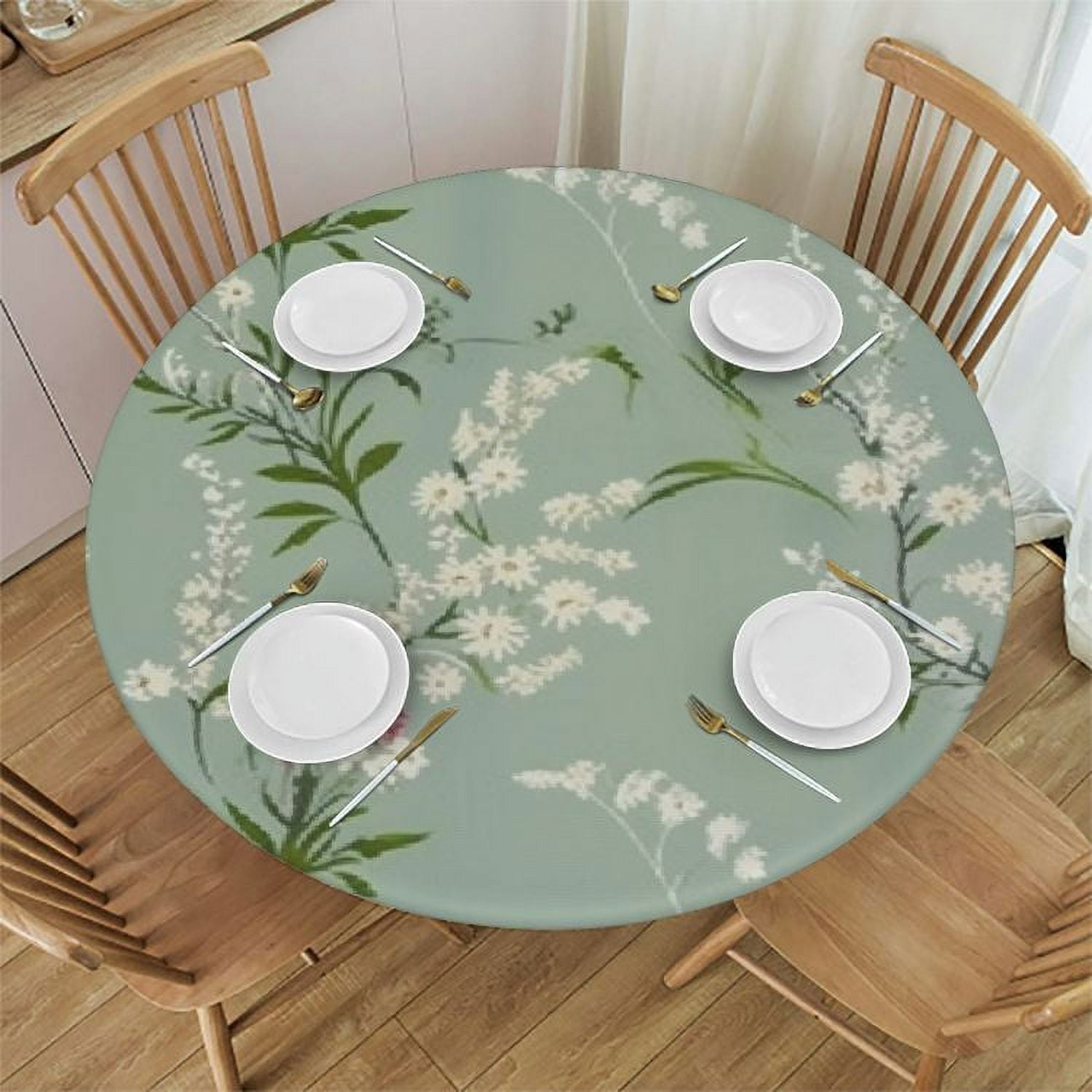 RUIYC Sage Green Round Fitted Table Cloth Cover, Round Fitted ...