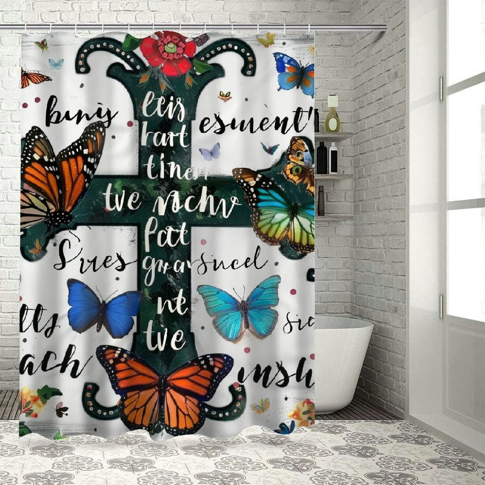 RUIYC Shower Curtain Christian Religious Bible Verse Scripture Prayer ...