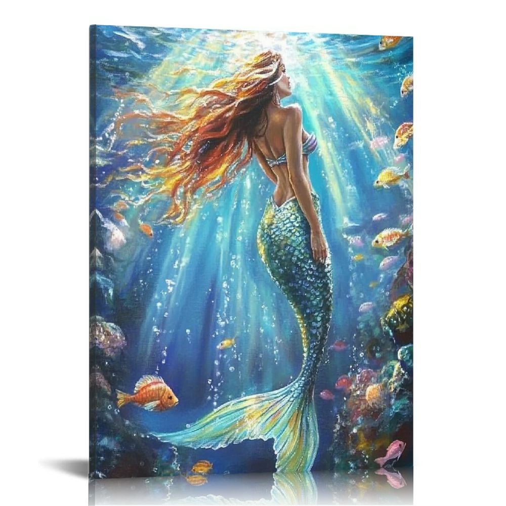 RUIYC Submarine Mermaid Poster Mermaid Wall Art Bathroom Living Room ...
