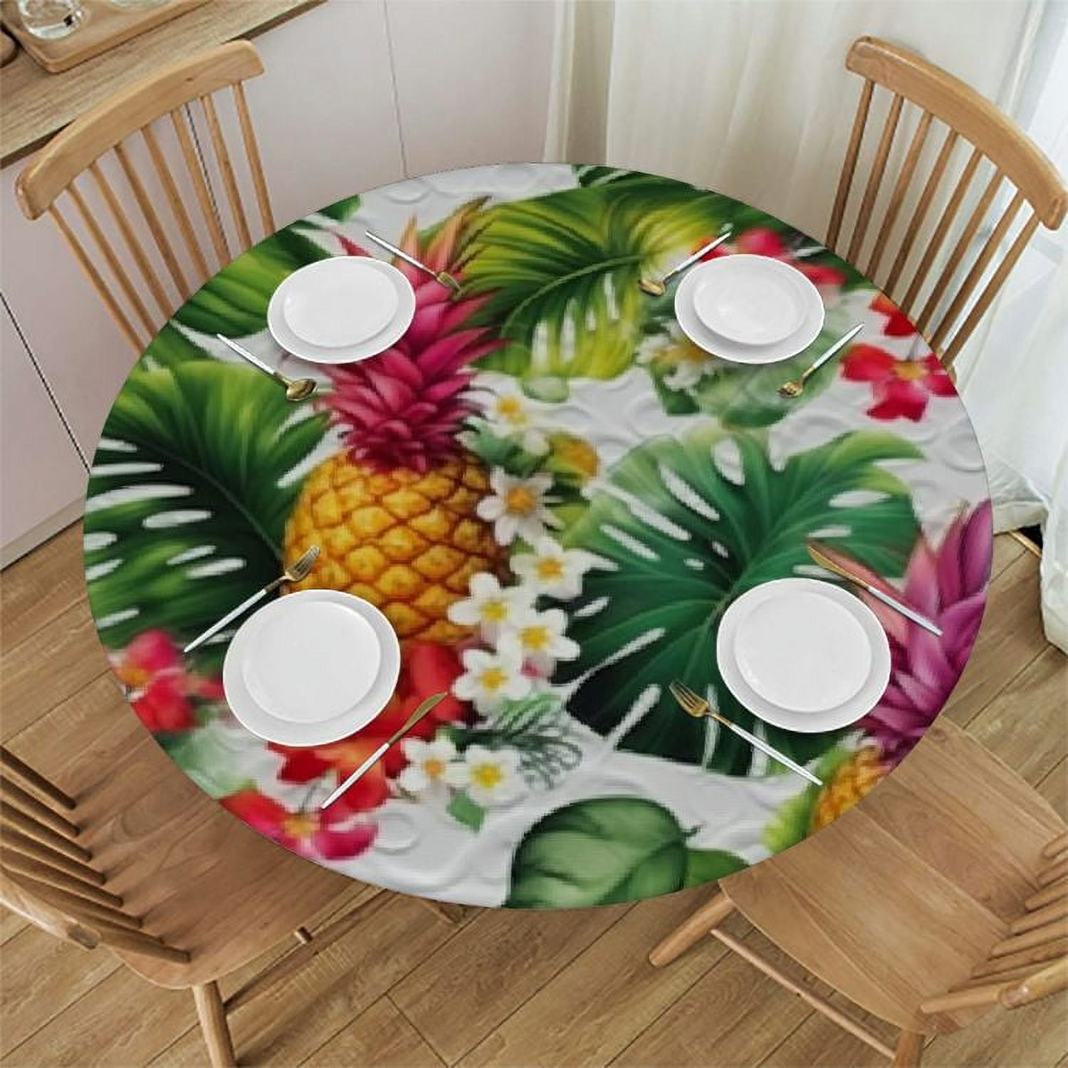RUIYC Summer Tropical Palm Leaves Pineapple Round Tablecloth Waterproof ...