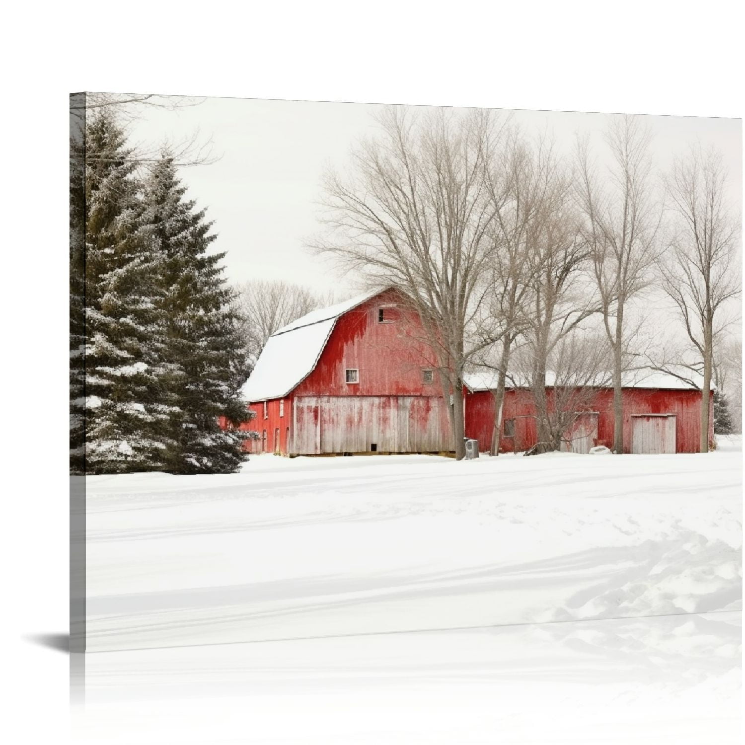 RUIYC Winter Scenes Pictures Barn Canvas Wall Art Winter House Painting ...