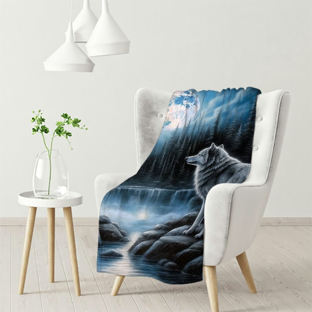 RUIYC Wolf Blanket Printed Howling Wolf Moon Blanket - Plush Thick 8lb ...