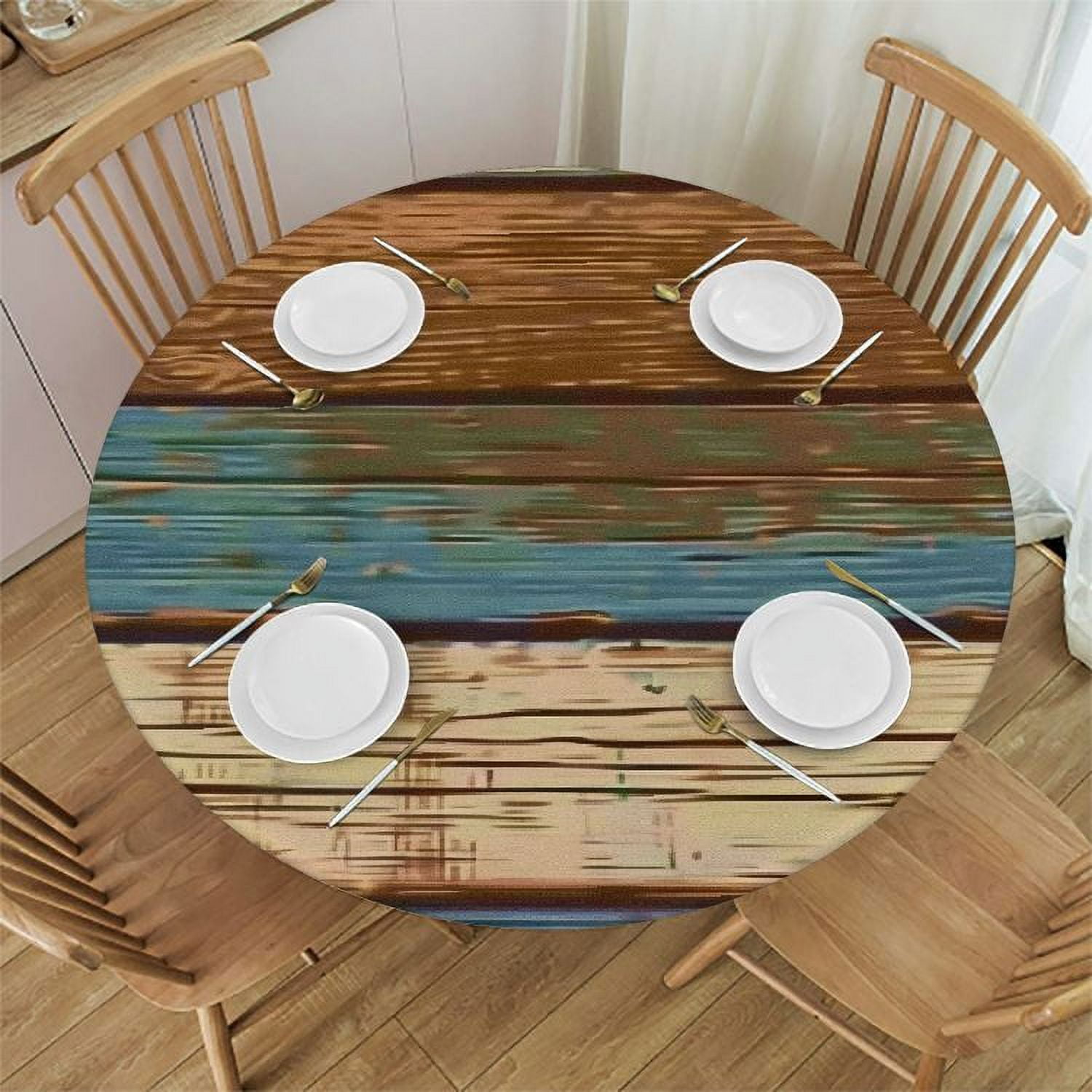 RUIYC Wooden Rustic Round Table Cloth Cover Wood Grain Texture White ...
