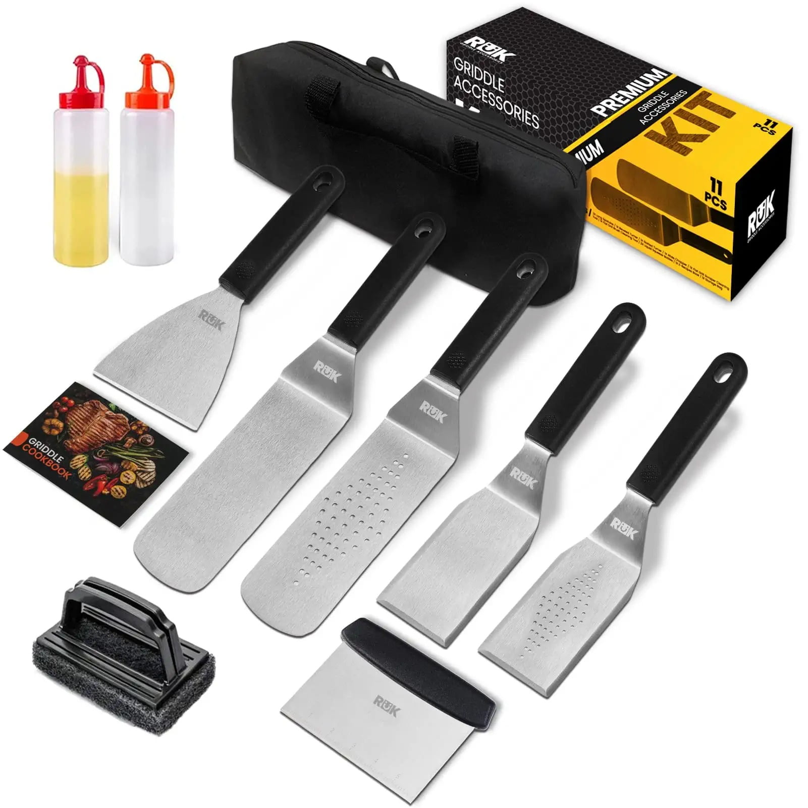 RUK 11 Pcs Anti-Scalding Long Handle Flat Top Griddle Accessories Set ...