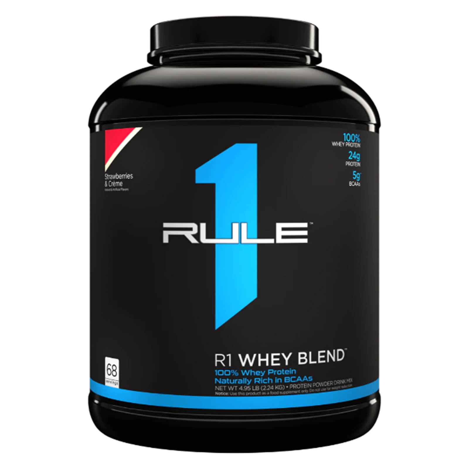 RULE 1 Whey Blend 68 serv Strawberries Creme 100% Whey Protein Blend 4 ...