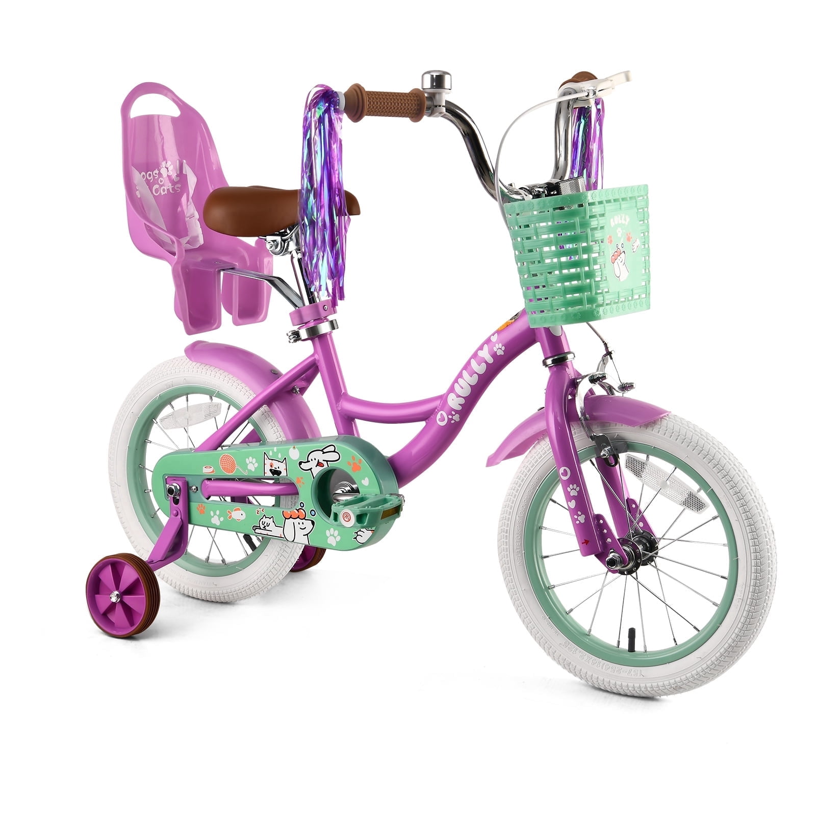 RULLY 12 Inch Girls Bike with Training Wheels, Purple Kids Bicycle with ...