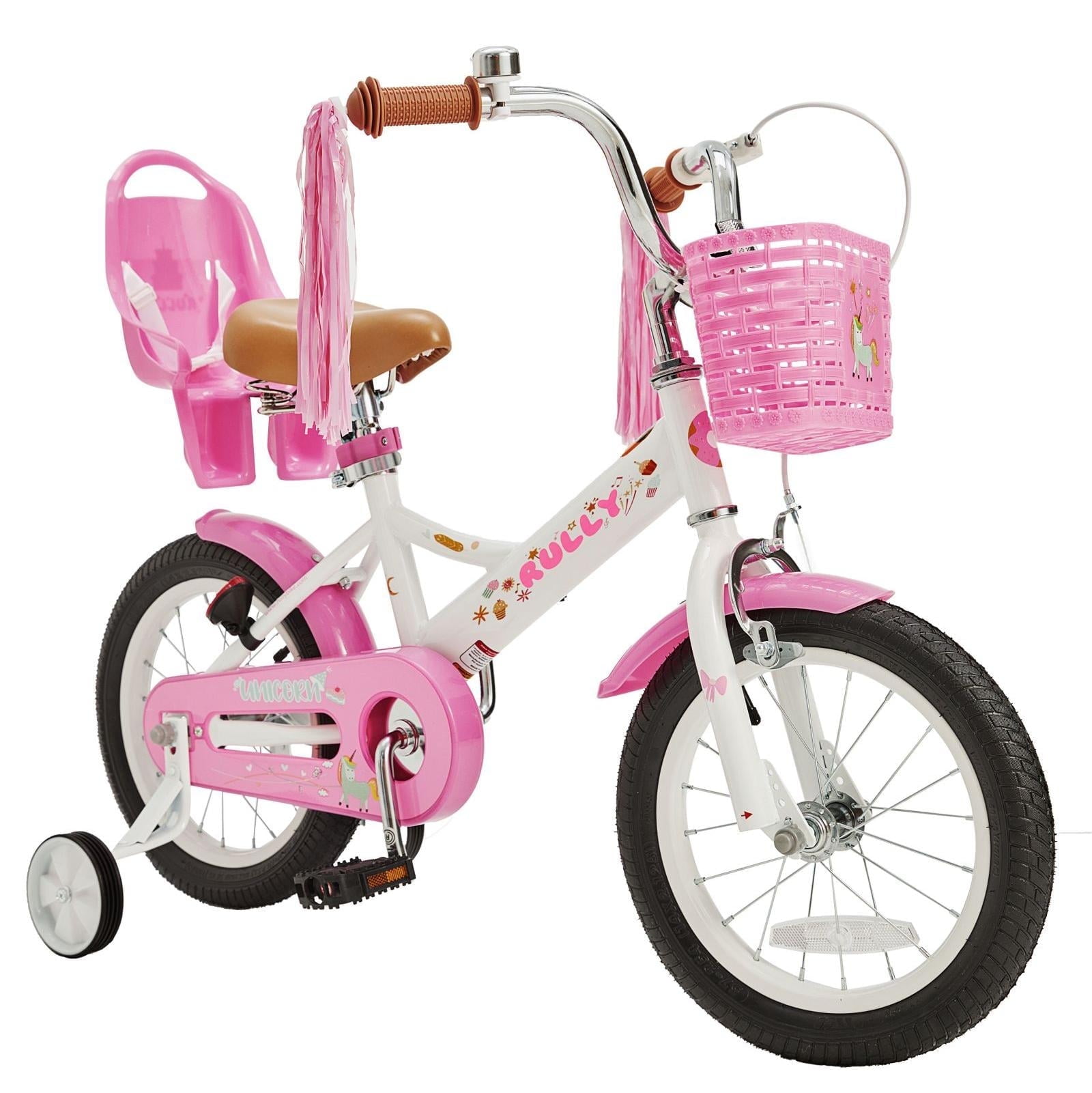 RULLY 14 Inch Girls Bike with Basket Bike Streamers Toddler Cycle Bikes ...