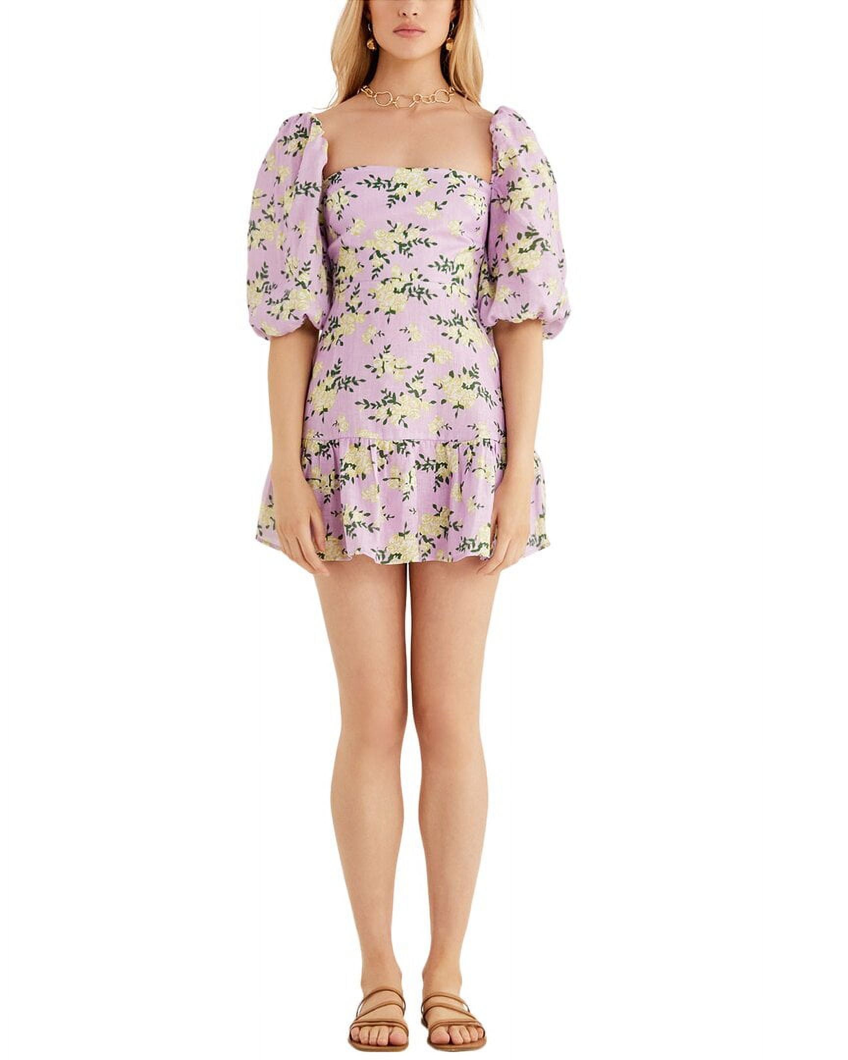 RUMER womens Lilac Floral Linen Mini Dress, L, Purple, Cotton - Walmart.com