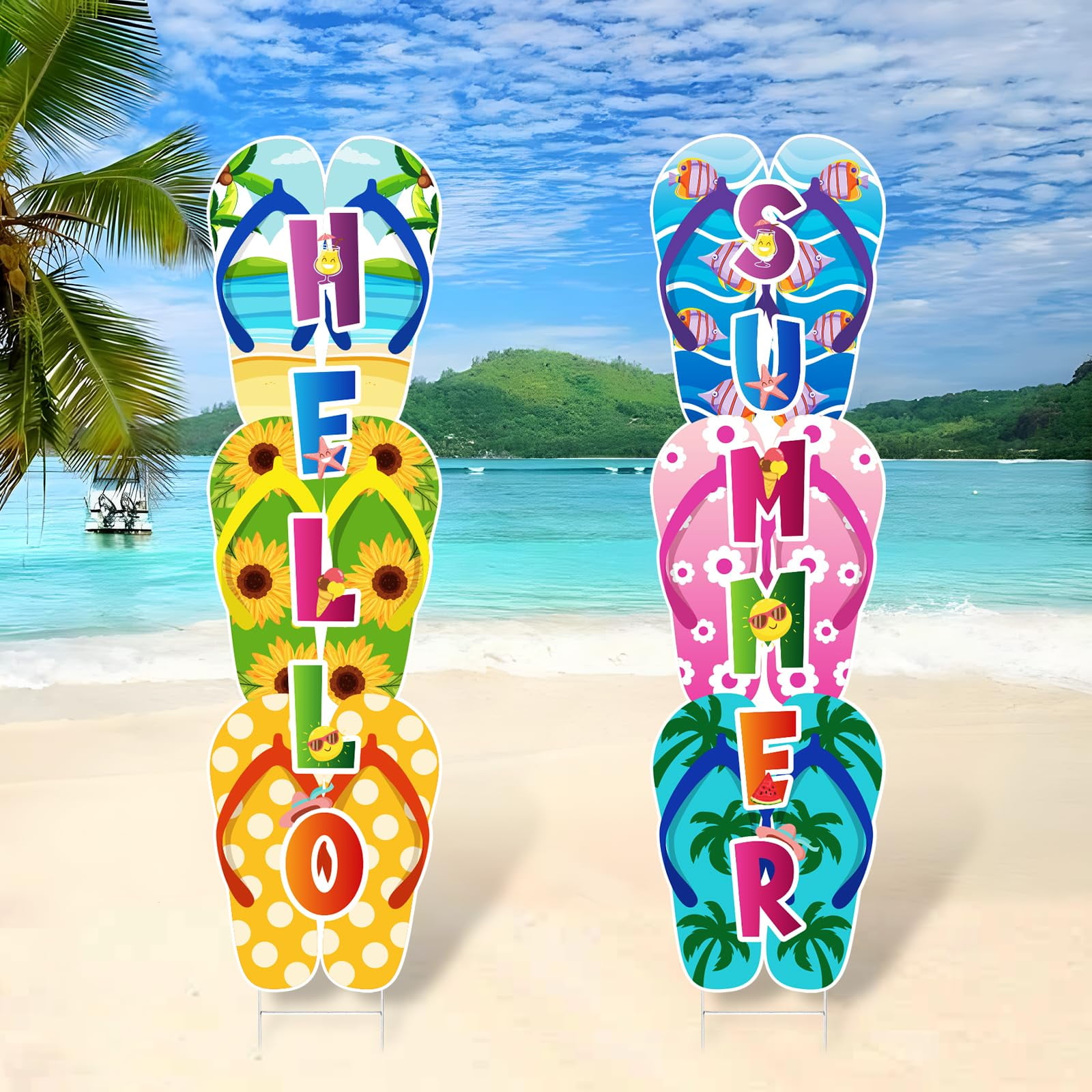 RUMIA Hello Summer Yard RRF12 Signs Flip Flops Summer Beach Yard Signs ...